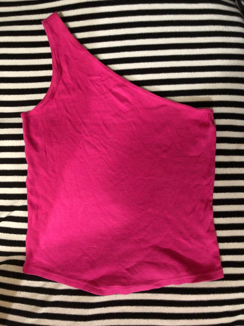 Pink One Side Top Barbie Strap Asymetrical, Women's Fashion, Tops ...