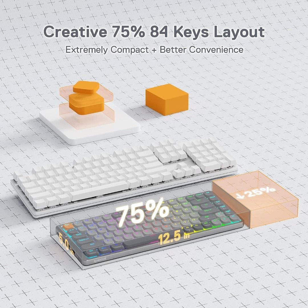 Redragon K652 75% Wireless RGB Mechanical Keyboard, Bluetooth/2.4Ghz ...