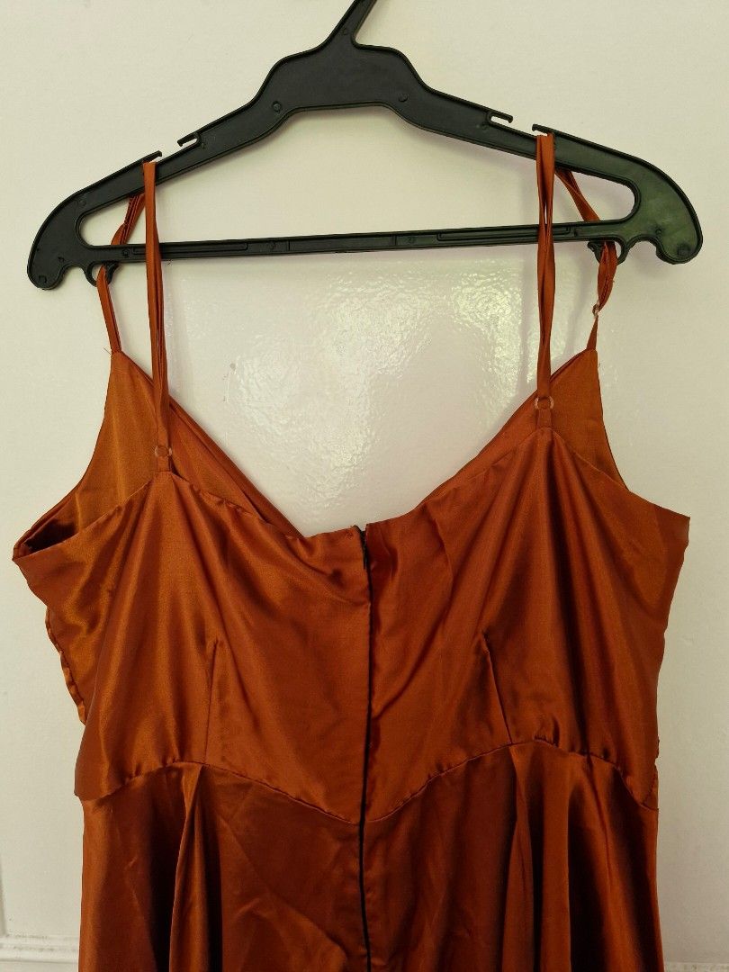 Rust Satin Gown (Plus Sized), Women's Fashion, Dresses & Sets, Evening ...