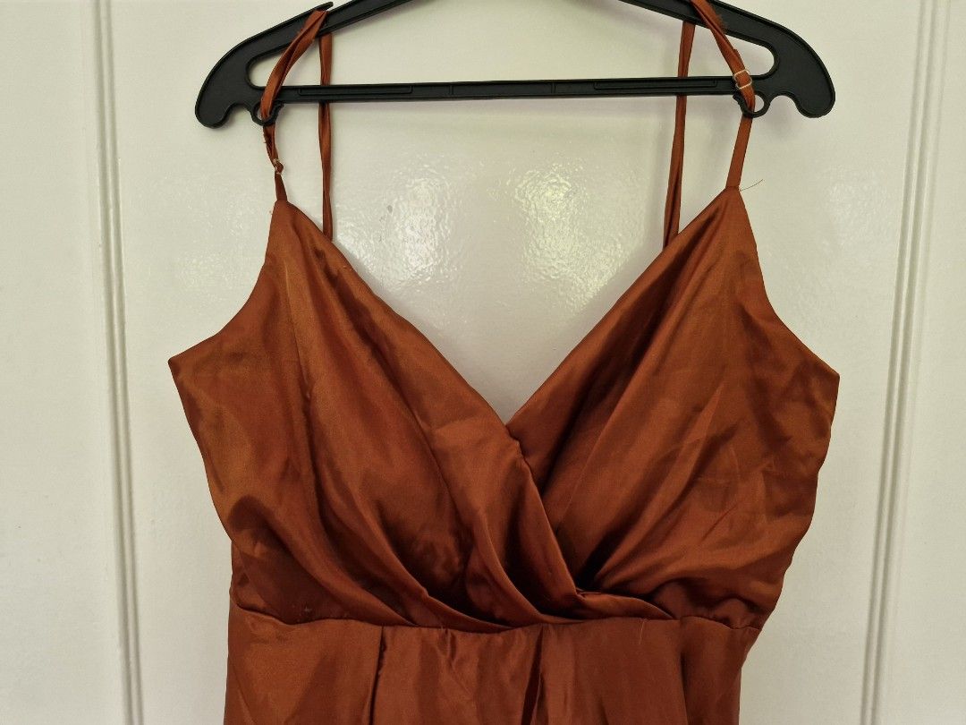 Rust Satin Gown (Plus Sized), Women's Fashion, Dresses & Sets, Evening ...