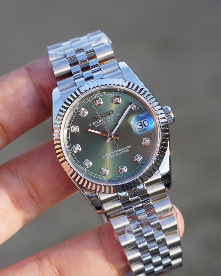 Seiko Olive Diamond dial Datejust Mod, Luxury, Watches on Carousell