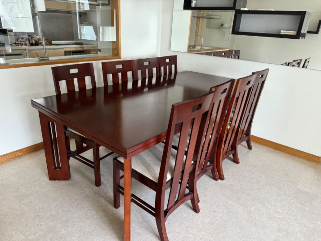 Solid mahogany wood dining table set, Furniture & Home Living ...
