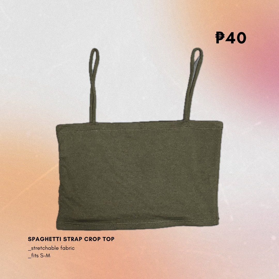 Spaghetti Strap Crop Top (army green), Women's Fashion, Tops ...