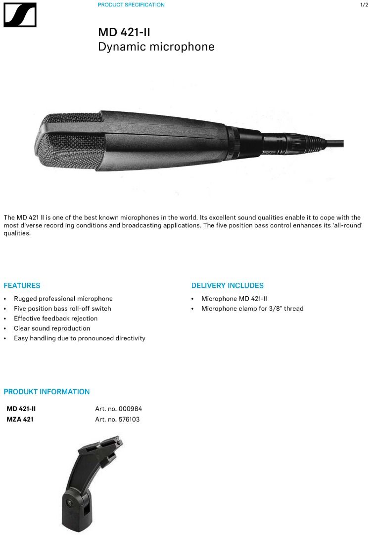 SSL2 MD421 Dynamic Classic Microphone USB Bundle ( Single mic ...