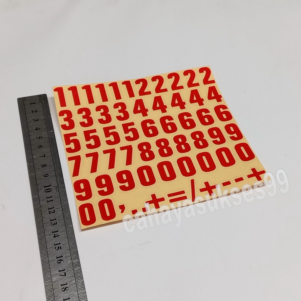 Sticker Label Angka Nomor 2cm x 1,3cm Font FOLIO MERAH Reflective ...