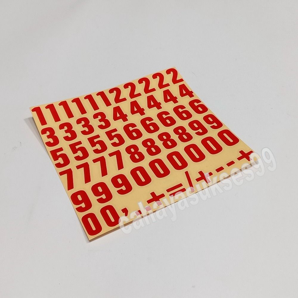 Sticker Label Angka Nomor 2cm x 1,3cm Font FOLIO MERAH Reflective ...