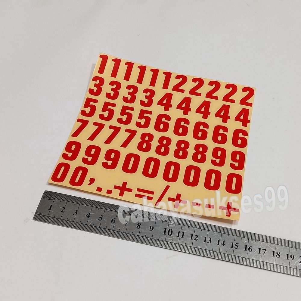 Sticker Label Angka Nomor 2cm x 1,3cm Font FOLIO MERAH Reflective ...