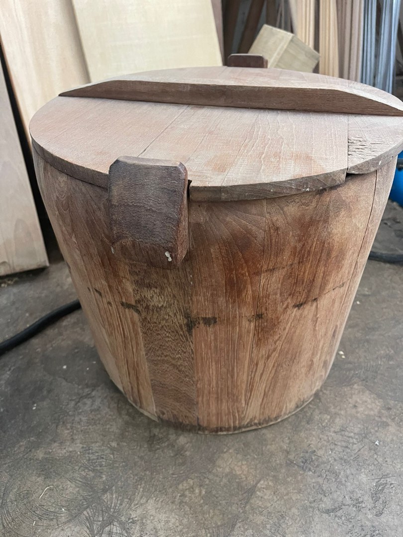 Rare Teak wood rice bucket, Furniture & Home Living, Kitchenware ...