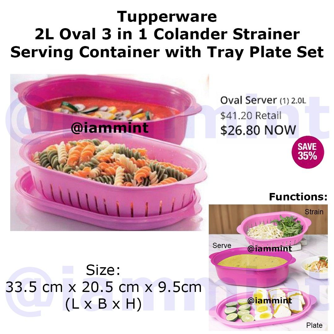 Tupperware 2L Oval 3 in 1 Vegetable Colander Strainer Serving Server ...