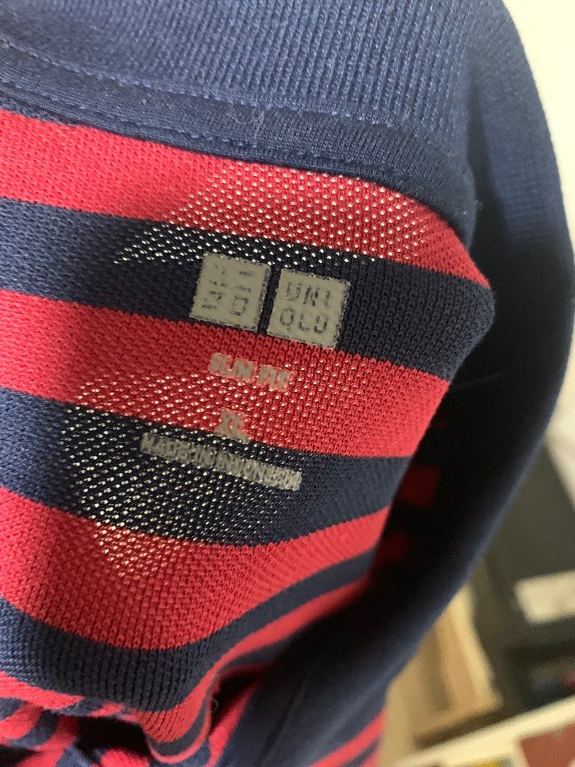 Uniqlo Red Pique Striped Short Sleeve Polo Shirt Slim Fit Men S
