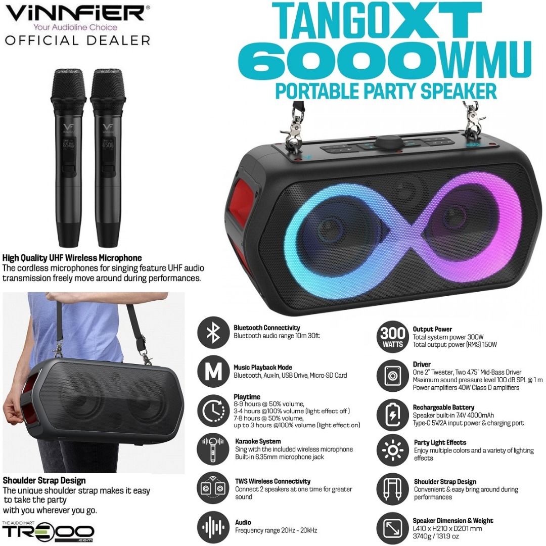 [Official] Vinnfier Tango XT6000 Wireless Bluetooth Karaoke Portable Speaker with Wireless ...