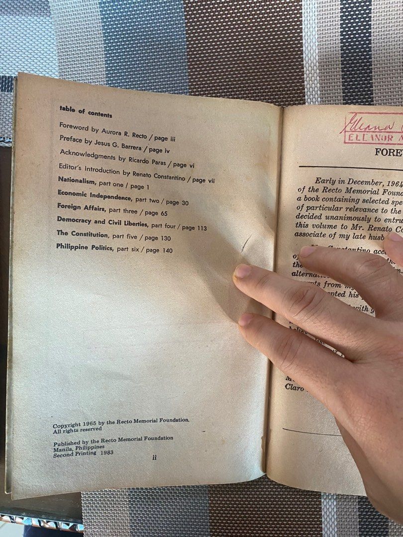 1965 Philippines RECTO READER Book Selected & Edited By Renato ...