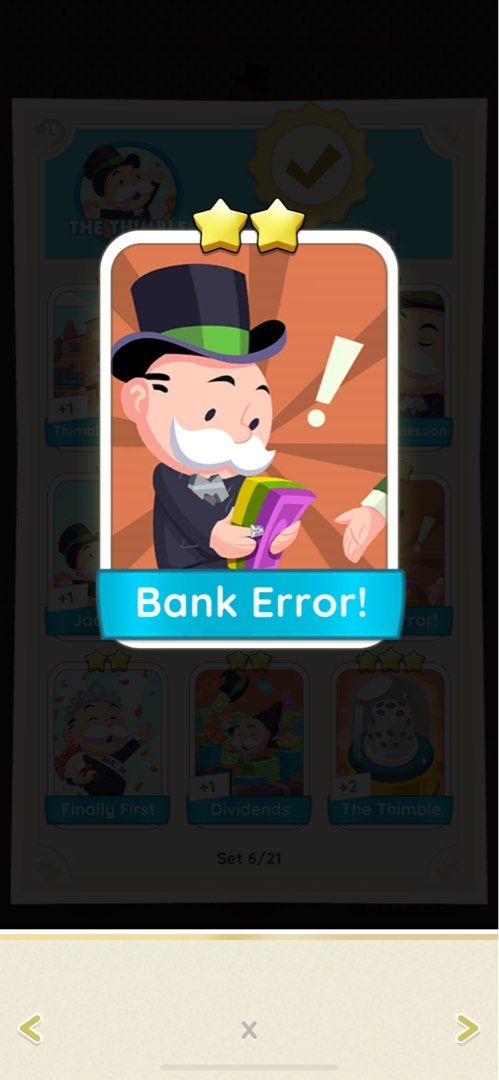 Bank Error (Monopoly Go Sticker Set 6 The Thimble Series), Hobbies ...