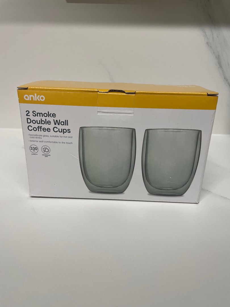 Brand new Anko smoke double wall coffee cups, Furniture & Home Living ...