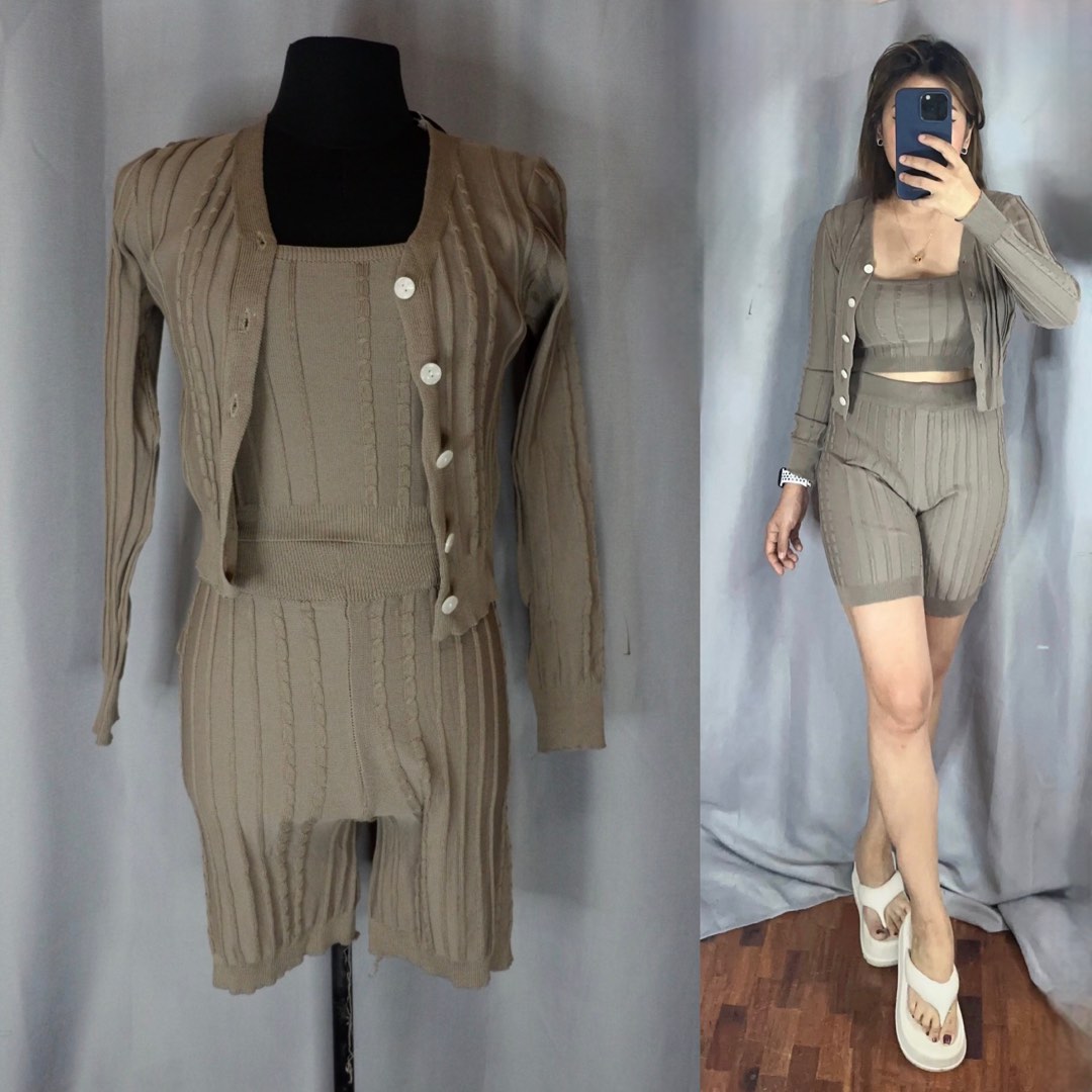 Brandnew 3 in 1 Knitted Coordinates, Women's Fashion, Dresses & Sets ...