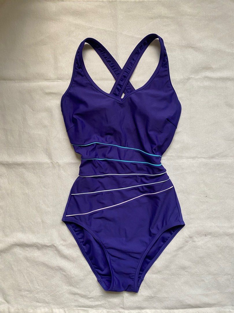 Cambodian Blue Padded One-Piece Swimsuit w/ Cross- Back Straps, Women's ...