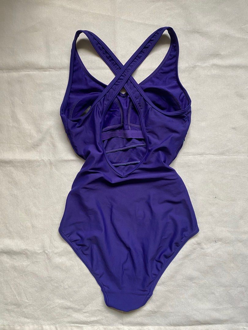 Cambodian Blue Padded One-Piece Swimsuit w/ Cross- Back Straps, Women's ...