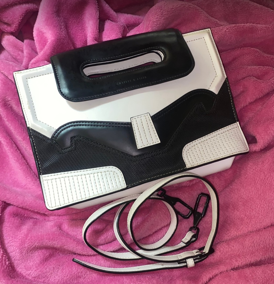 *CHARLES & KEITH* Sling Box Bag in Black and White, Women's Fashion ...