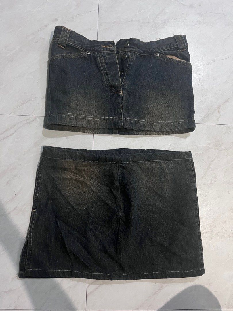 Denim Tube Top and Mini Skirt Set / Coordinates (micro, vintage, grunge ...