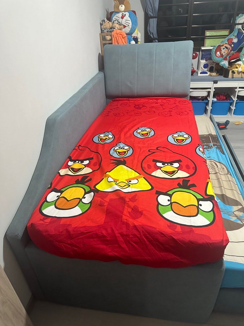 Double single bed frame with 3x storage space w/o mattress, Furniture ...