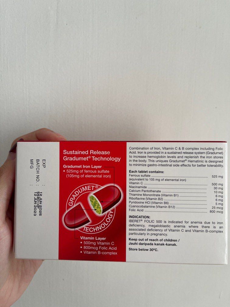 [EXP 06/2025] Abbott Iberet Folic 500 Iron Tablet, Health & Nutrition ...