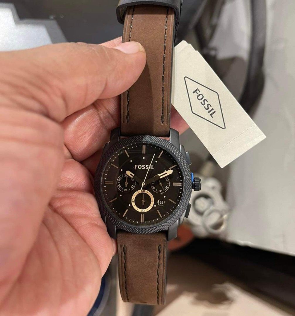 Fossil FS4656 Machine Chronograph Brown Leather Watch, Men's Fashion, Watches & Accessories ...