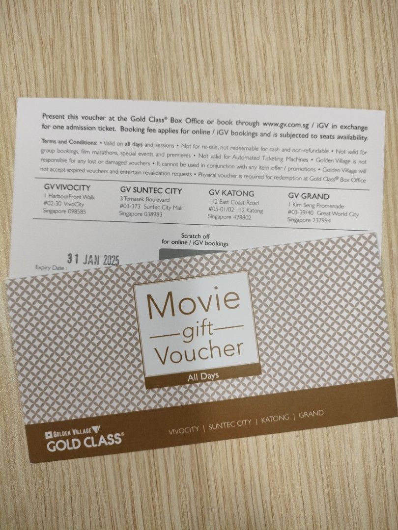 Golden village gold class tickets, Tickets & Vouchers, Vouchers on ...