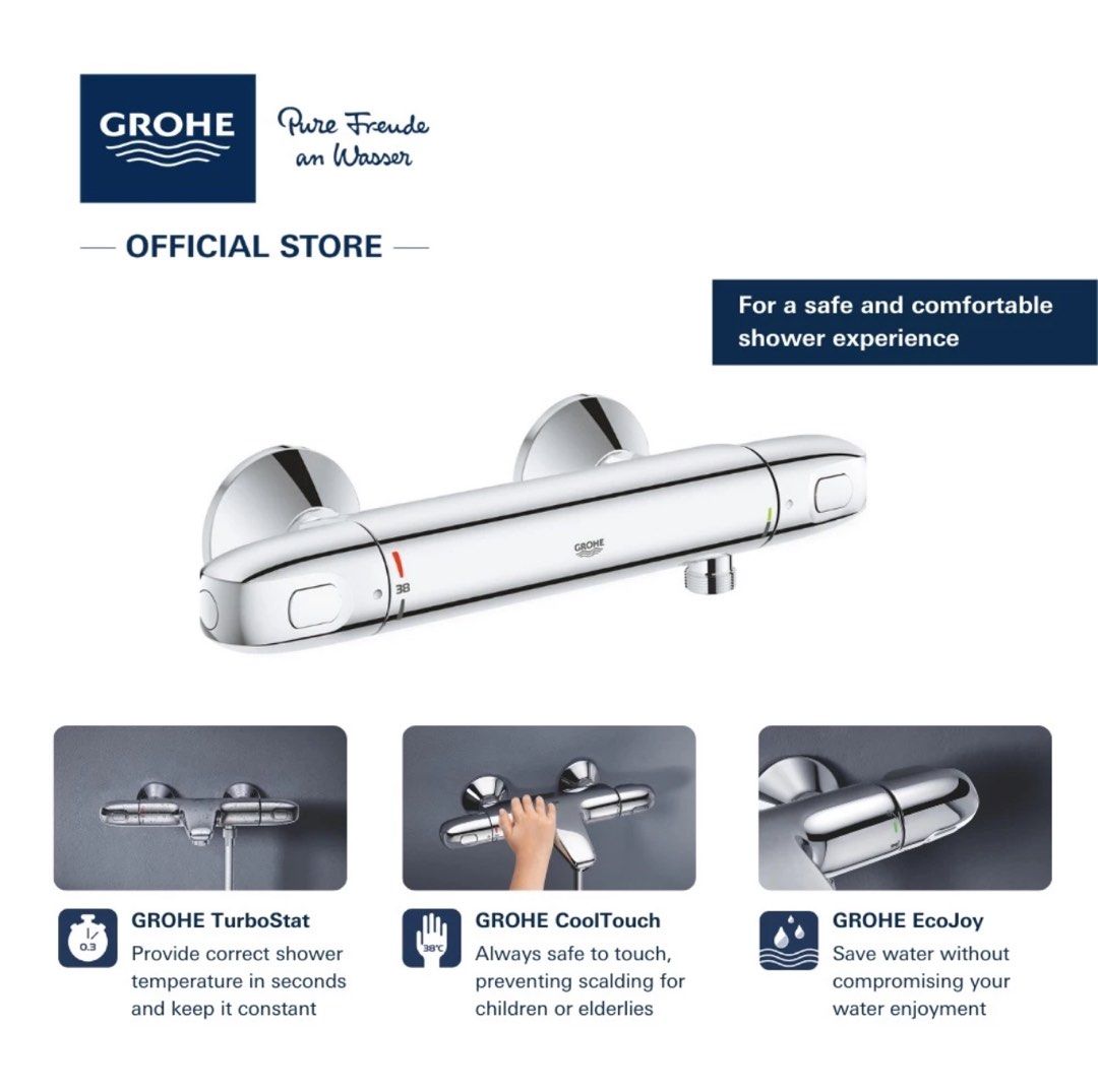 GROHE GrohTherm 1000 Thermostatic shower mixer, Furniture & Home Living ...