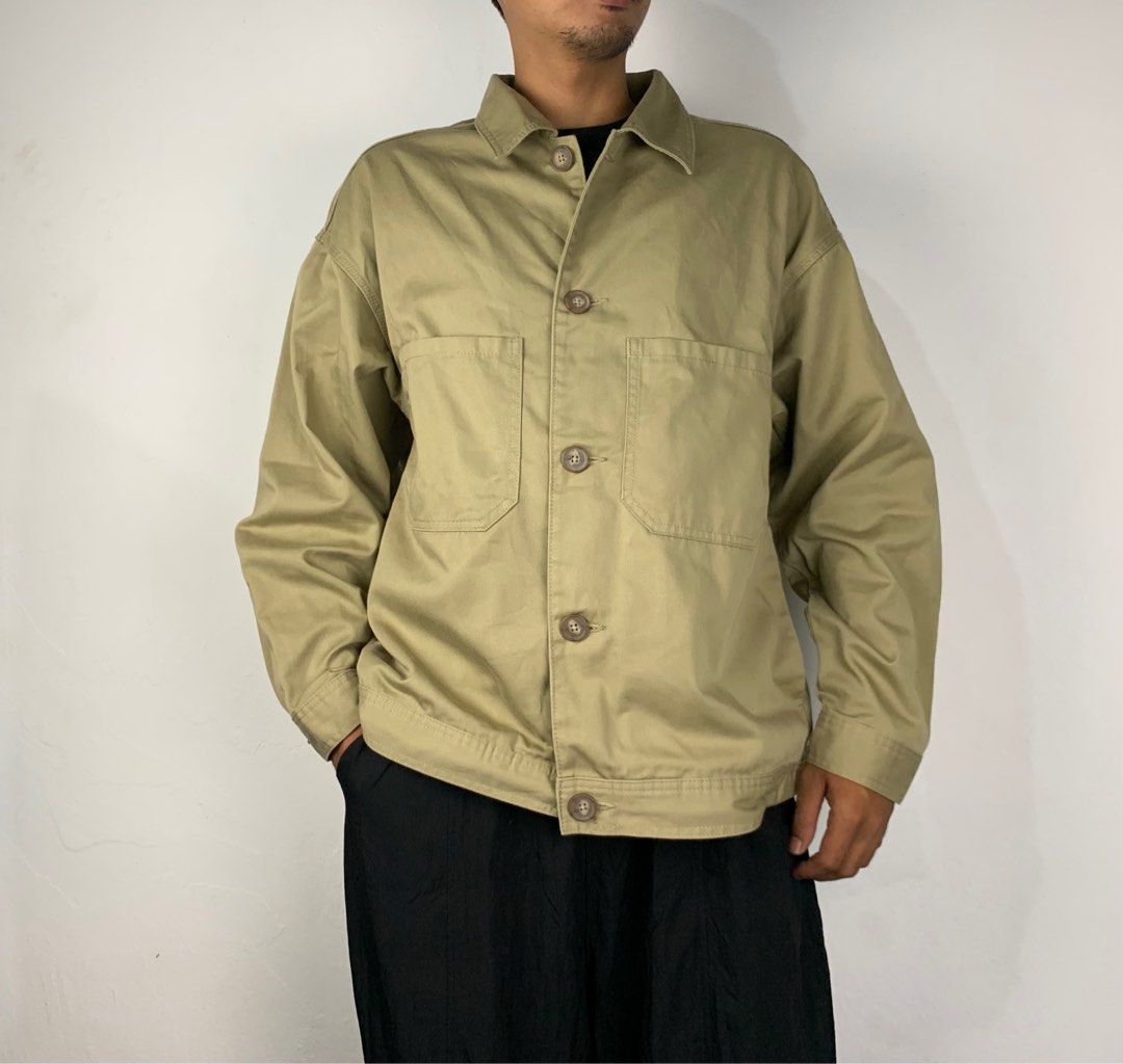 GU Beige Chore Jacket, Men's Fashion, Coats, Jackets and Outerwear on ...