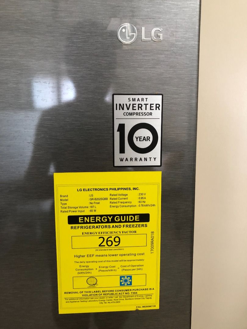 LG Refrigerator-Freezer GR-B202SQBB, TV & Home Appliances, Kitchen ...