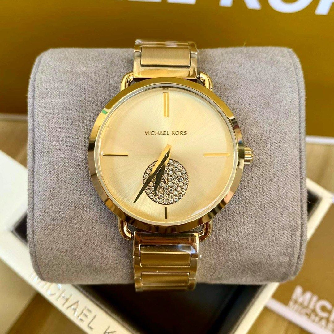MK PORTIA ALL GOLD DIAL W GLITZ AUTHENTIC WATCH, Women's Fashion ...