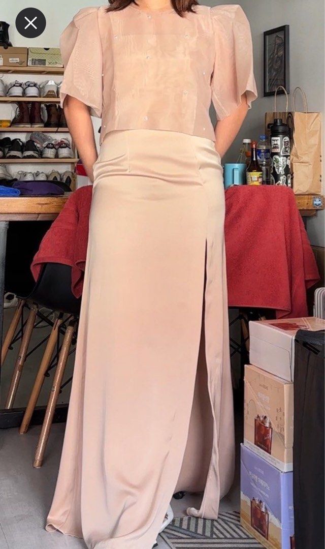 Modern Filipiniana Top Beige, Women's Fashion, Tops, Blouses on Carousell
