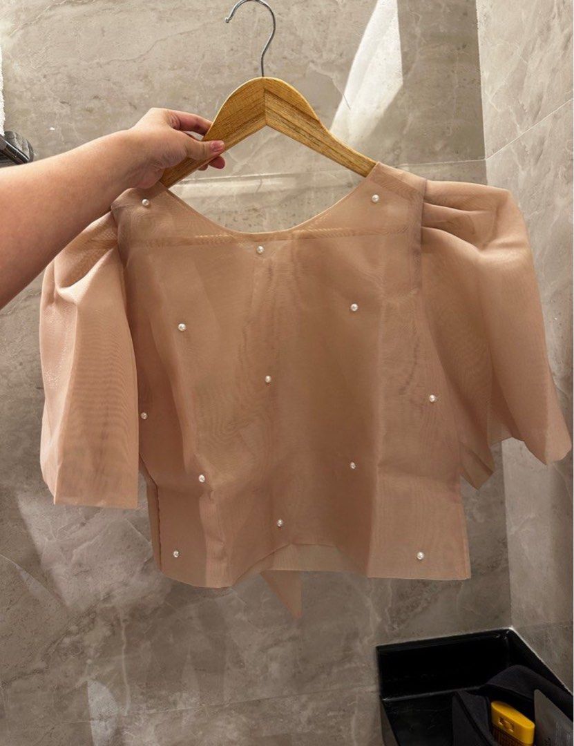 Modern Filipiniana Top Beige, Women's Fashion, Tops, Blouses on Carousell