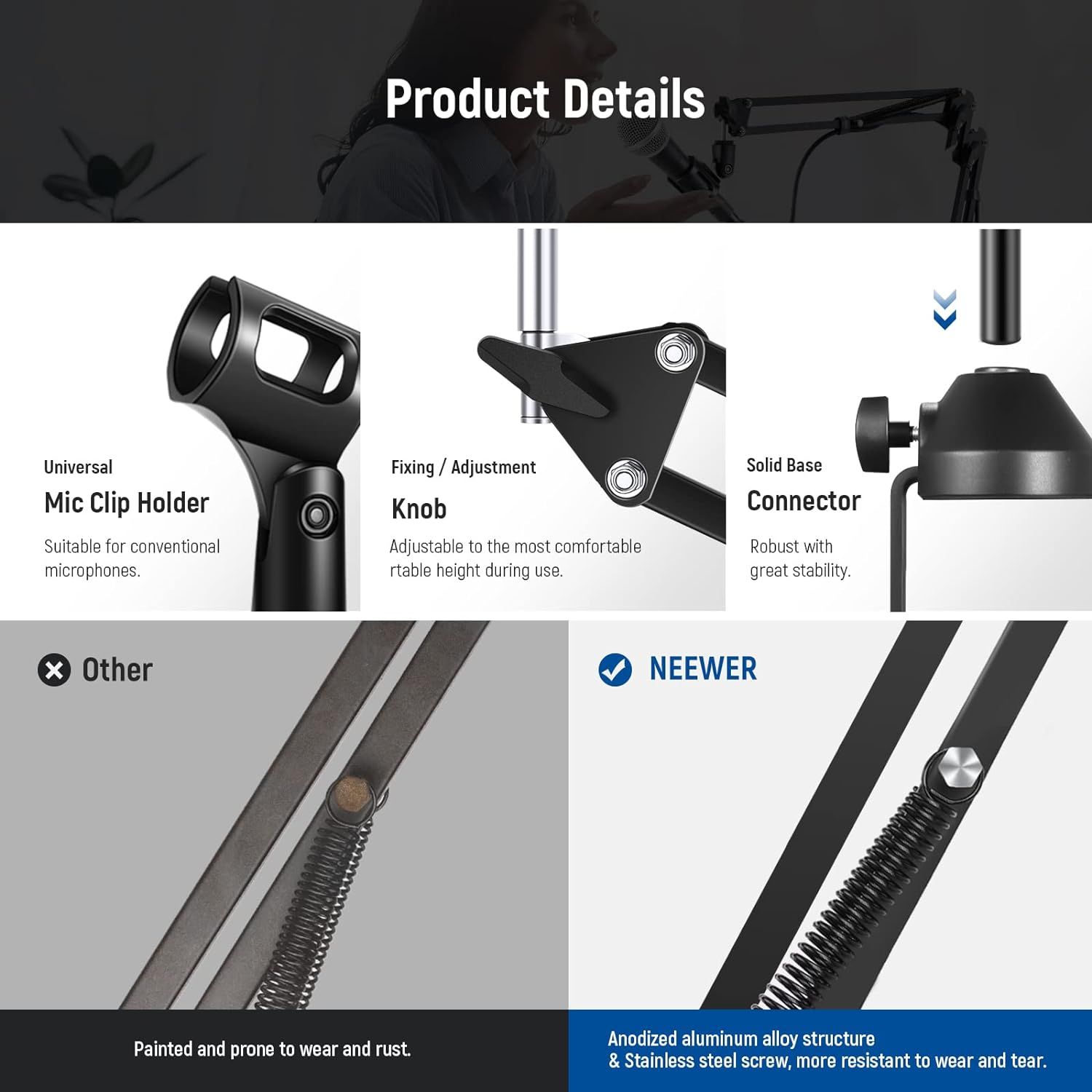 NEEWER Microphone Arm Stand, Suspension Boom Scissor Mic Arm Stand with ...