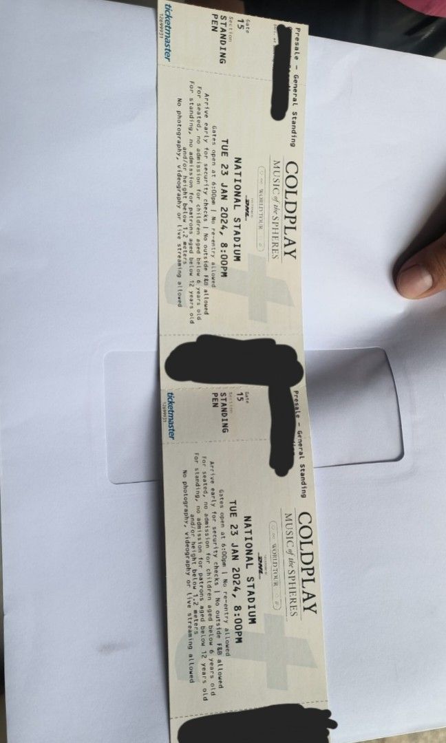 PHYSICAL TICKETS 2 x Standing Pen 23 Jan 2024 COLDPLAY, Tickets ...