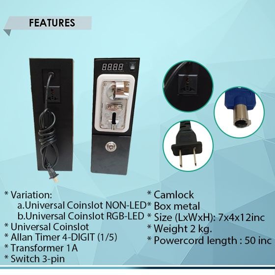 PISONET TIMER SINGLE COINSLOT, BOX METAL UNIVERSAL COINSLOT, BEST FOR ...