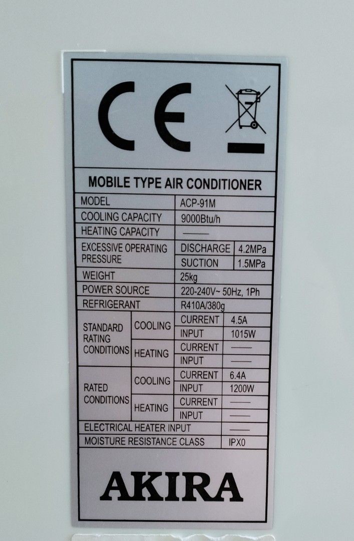 Portable Aircon AKIRA ACP 91M - 9000 BTU, TV & Home Appliances, Air ...