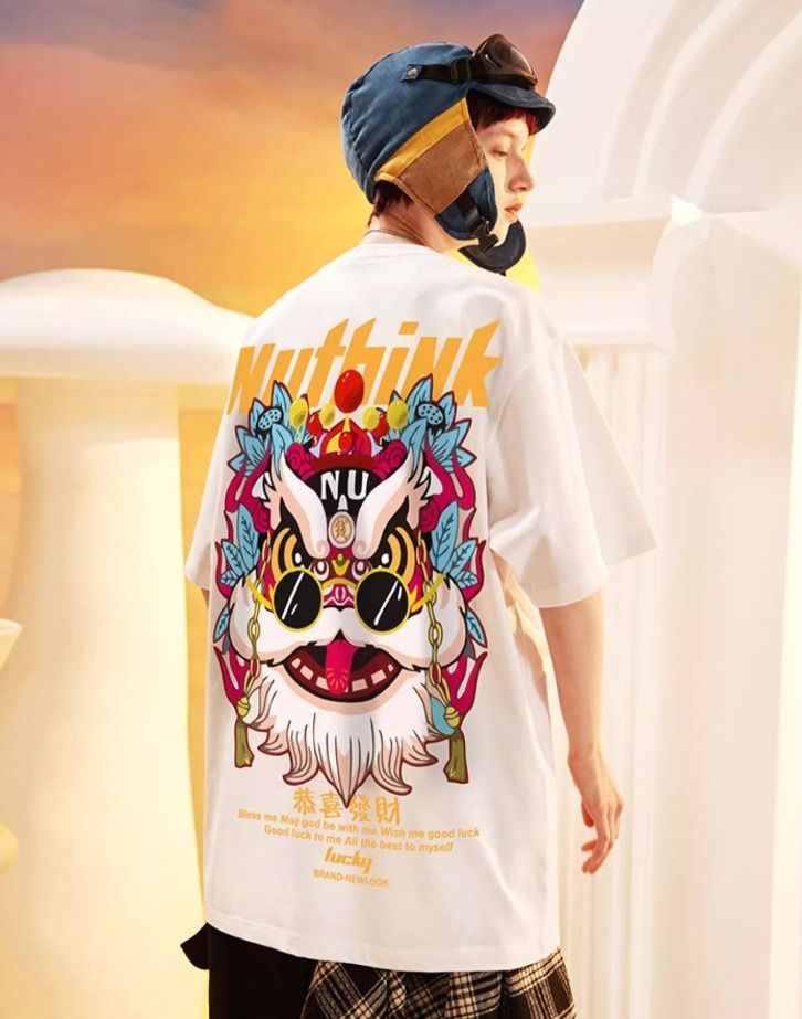 [Pre-Order] Nuthink Lion Dance Head Oversized Tee, Men's Fashion, Tops ...
