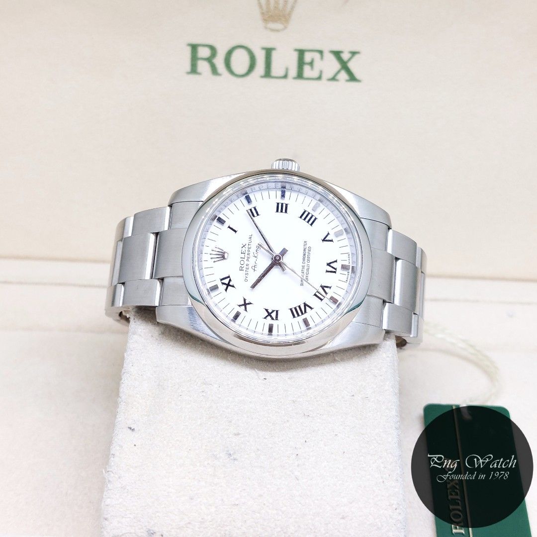 Rolex 34mm White Roman Dial Oyster Perpetual Air-King REF: 114200 (AN ...