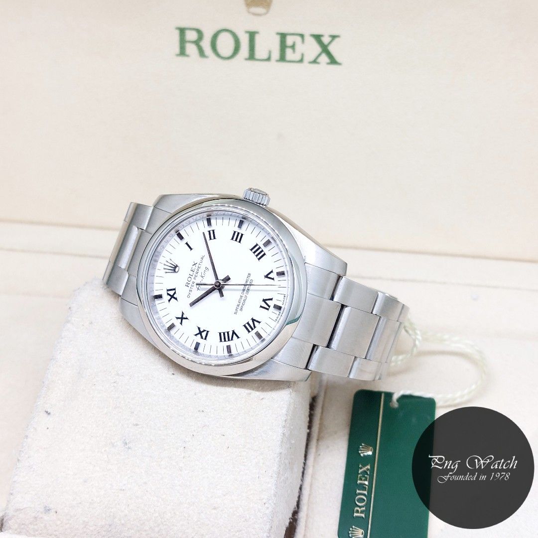 Rolex 34mm White Roman Dial Oyster Perpetual Air-King REF: 114200 (AN ...
