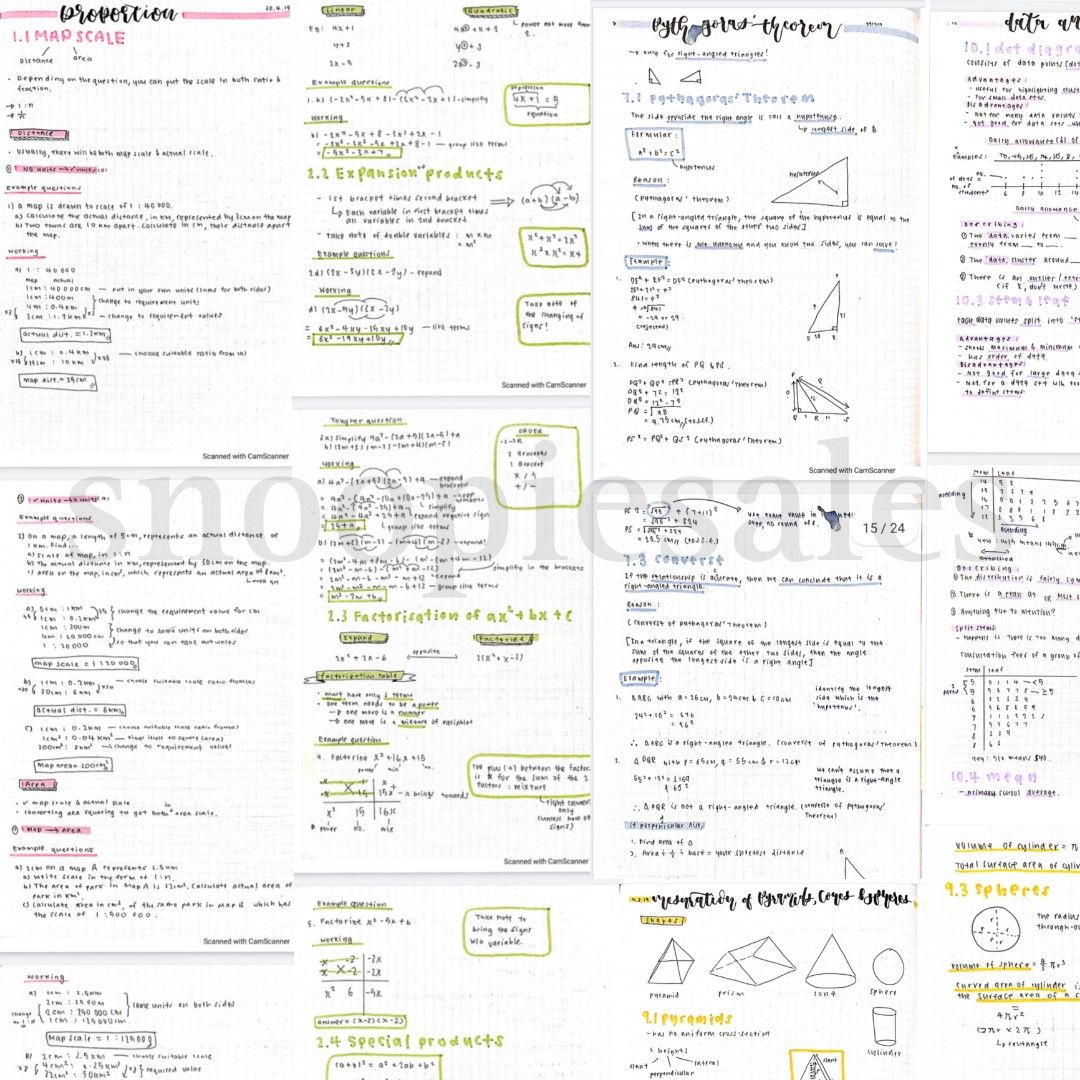 Sec 2 math summarized handwritten notes, Everything Else on Carousell