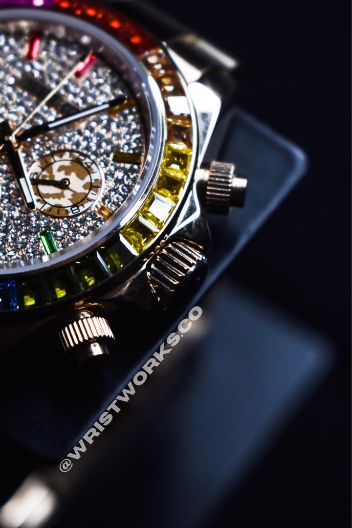 SEIKO MOD FULL ROSE GOLD ICED OUT RAINBOW DAYTONA 40MM, Men's Fashion ...