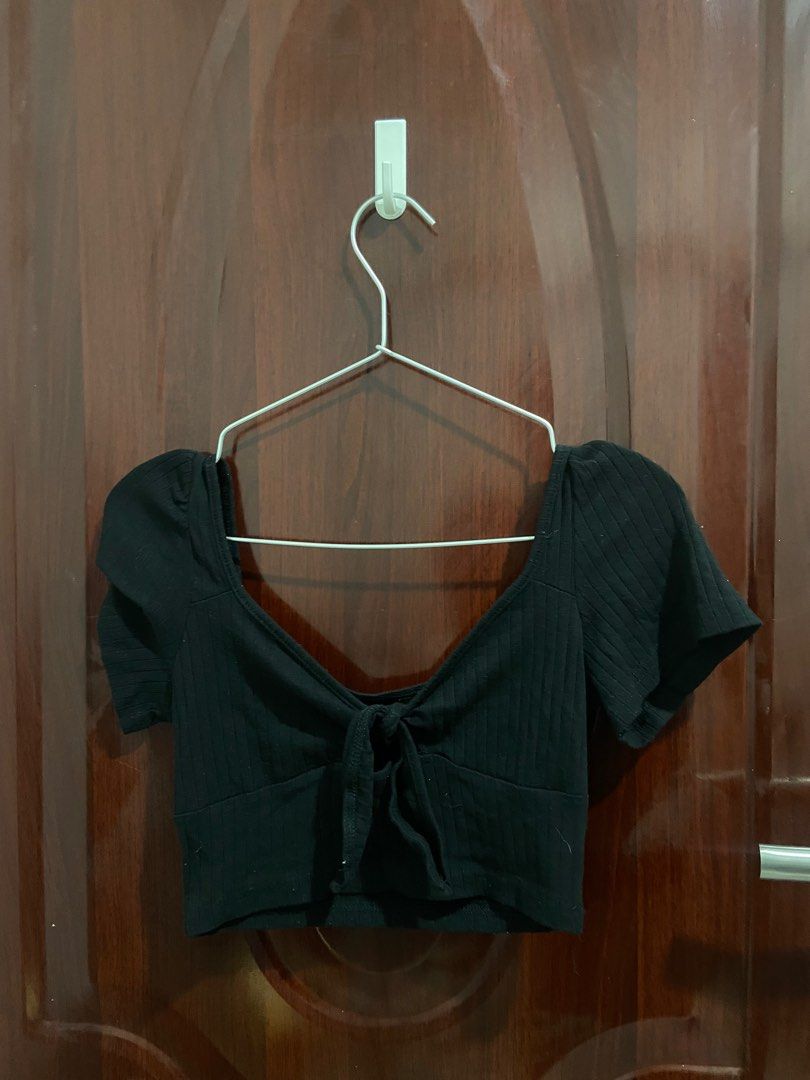 Shein Black Ribbon Tie Top, Women's Fashion, Tops, Shirts on Carousell