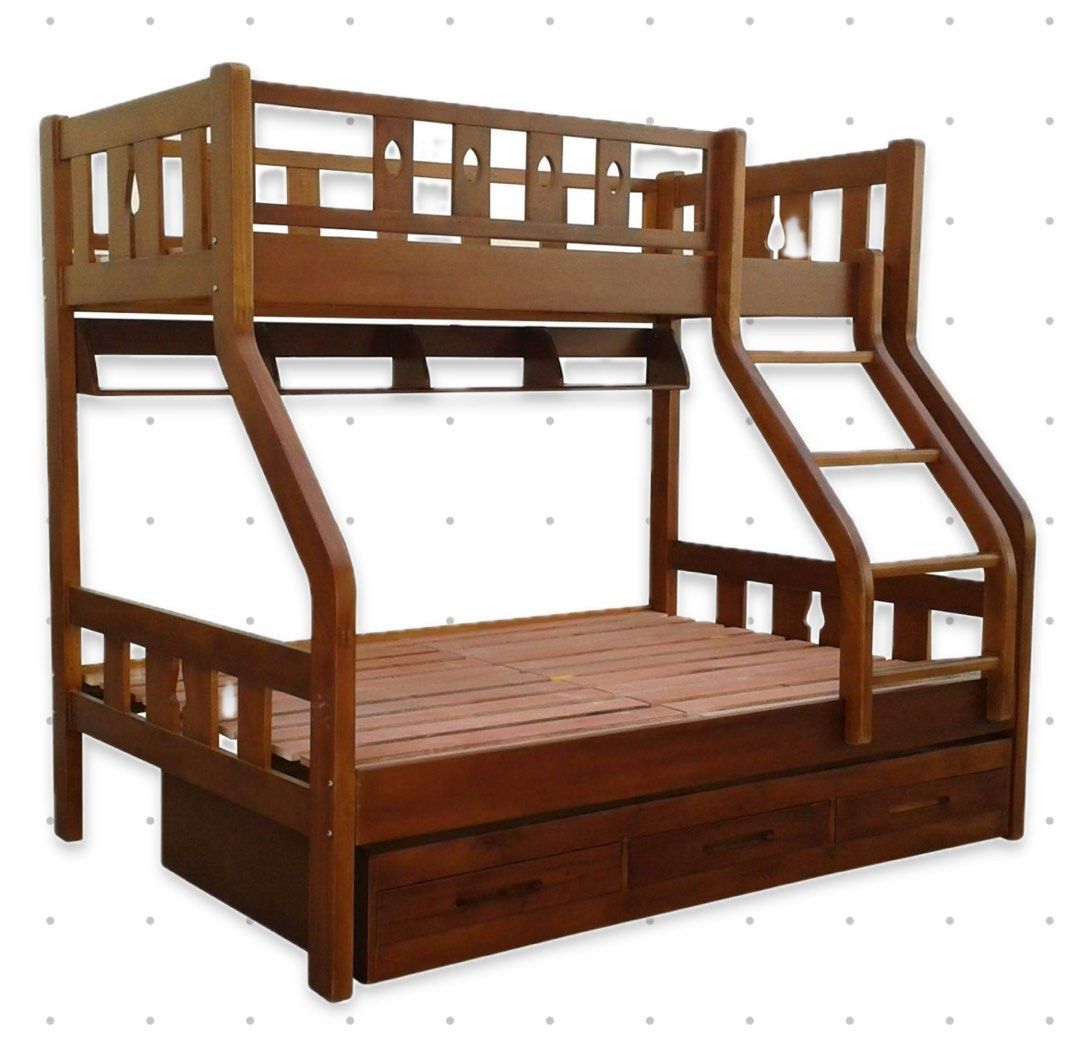 Solid Mahogany Double Deck Bed Frame (with pull out & storage drawers ...