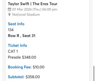 Taylor Swift ERA TOUR cat 1, Tickets & Vouchers, Event Tickets on Carousell