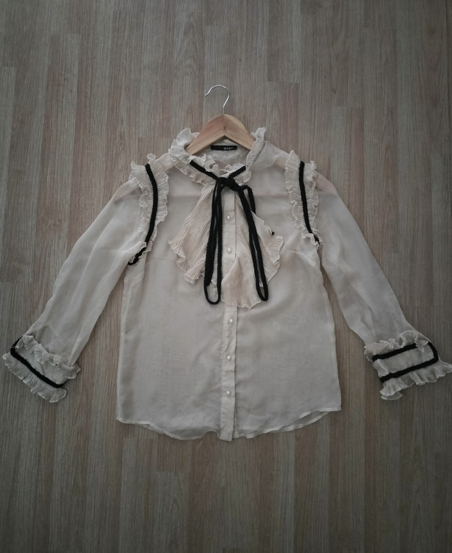 Victorian Ruffled See-through Polo, Women's Fashion, Tops, Longsleeves ...