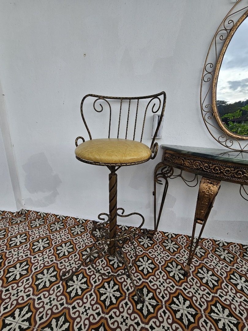 Vintage Venetian Styled Metal High Chair, Table and Mirror Set ...