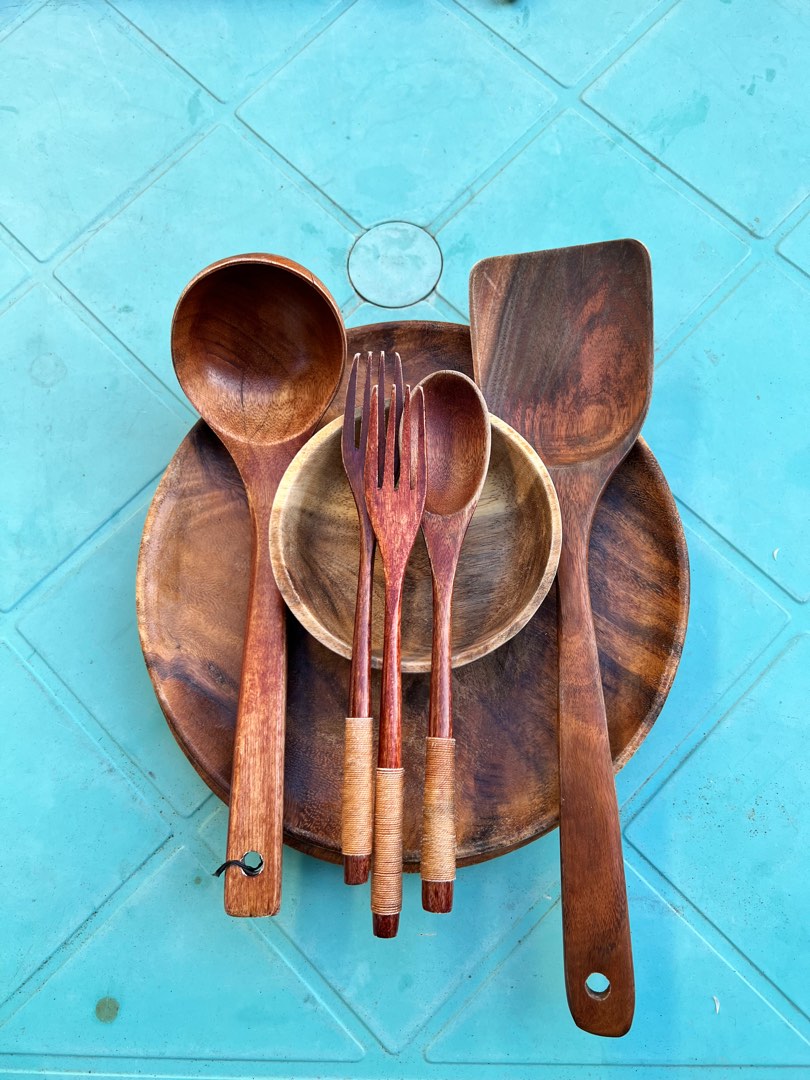 Wooden plates, spoon and sandok TAKE ALL, Furniture & Home Living ...