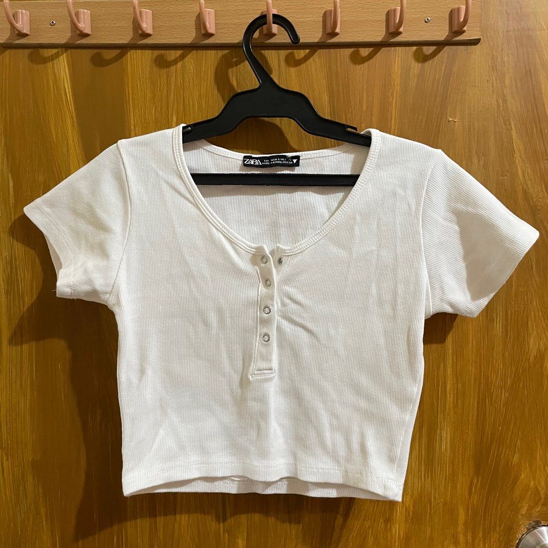 Zara Basic Top with Buttons (white), Women's Fashion, Tops, Shirts on ...