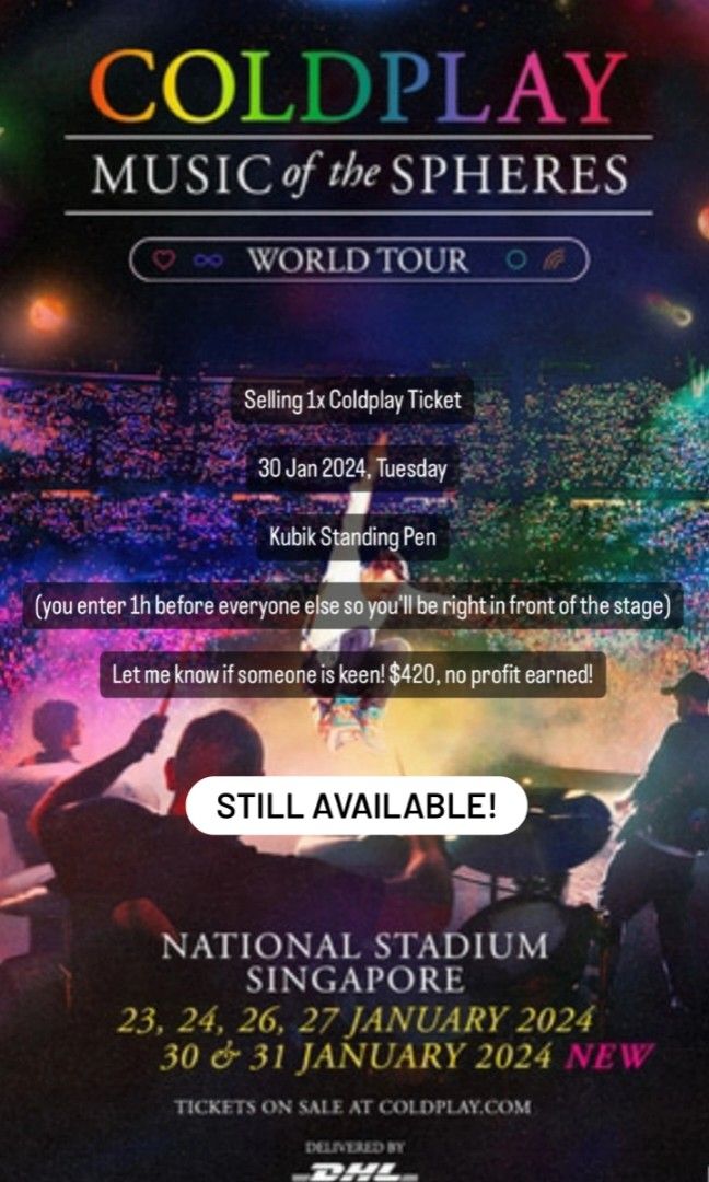 1 Coldplay Concert Ticket - January 30, 2024, Tickets & Vouchers, Event ...